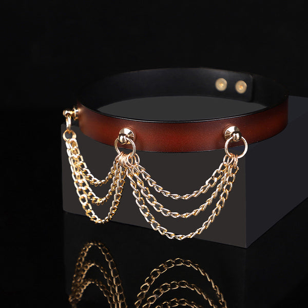 ZYL Draped Triple Chain Genuine Leather Collar BDSM Accessory | Sexyland