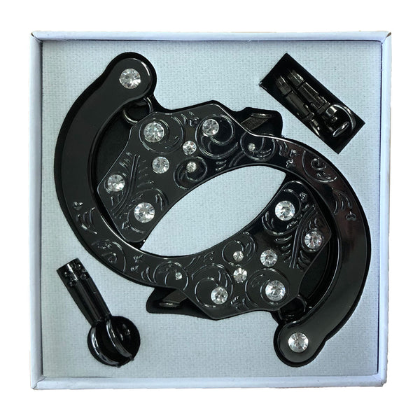 Roomfun Fashion Black Metal & Diamante Locking Handcuffs | Sexyland