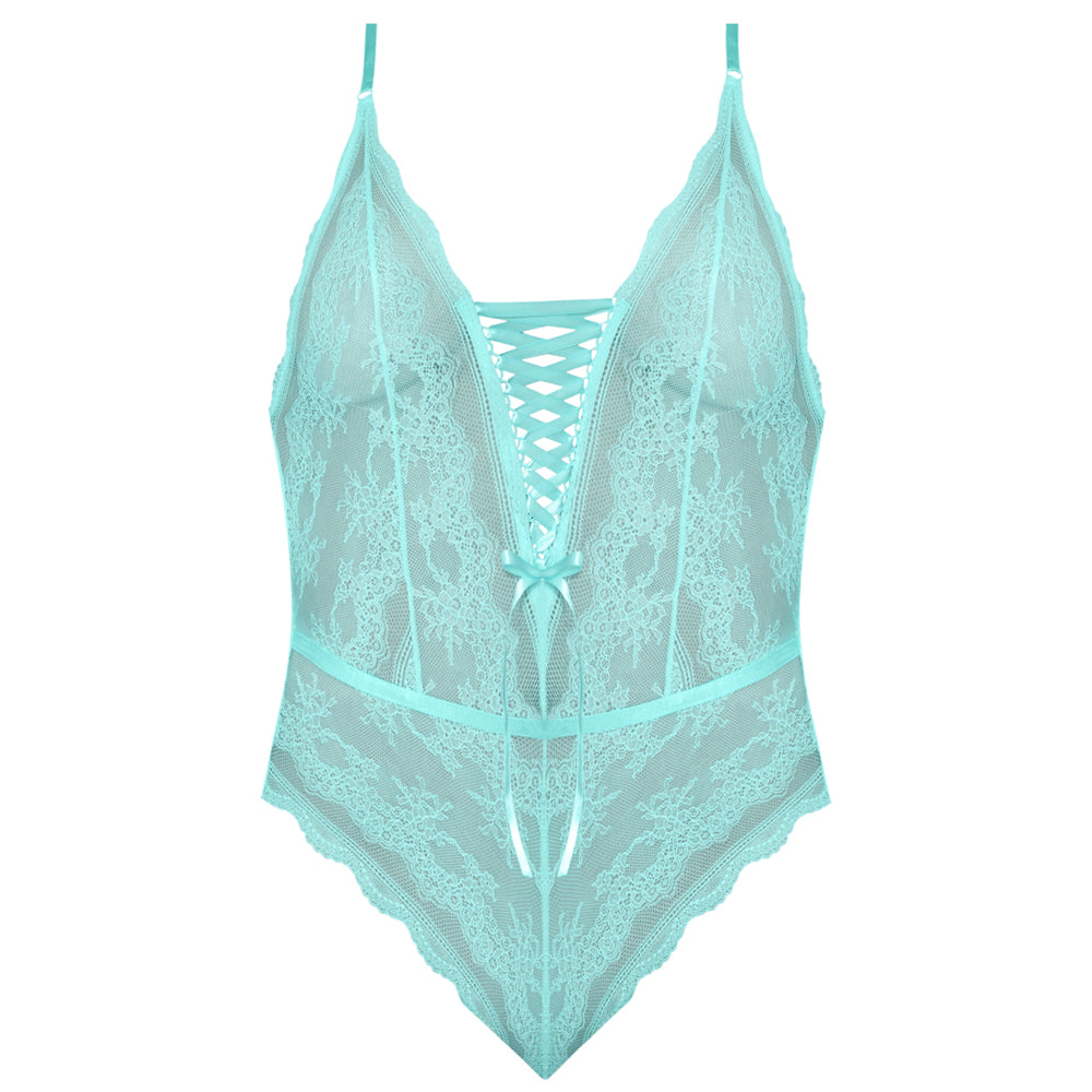 Exposed Plus Size Seabreeze Sheer Lace And Mesh Halter Teddy Sexyland