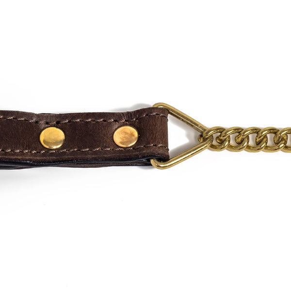 Zorba Brown Oiled Pull-Up Leather BDSM Leash w/ Gold Chain | Sexyland